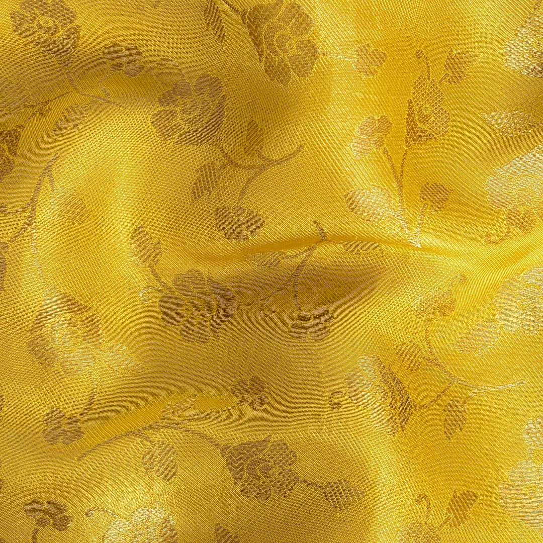 (CUT PIECE) Royal Yellow Dance of Roses Cloth of Gold Woven Pure Banar ...