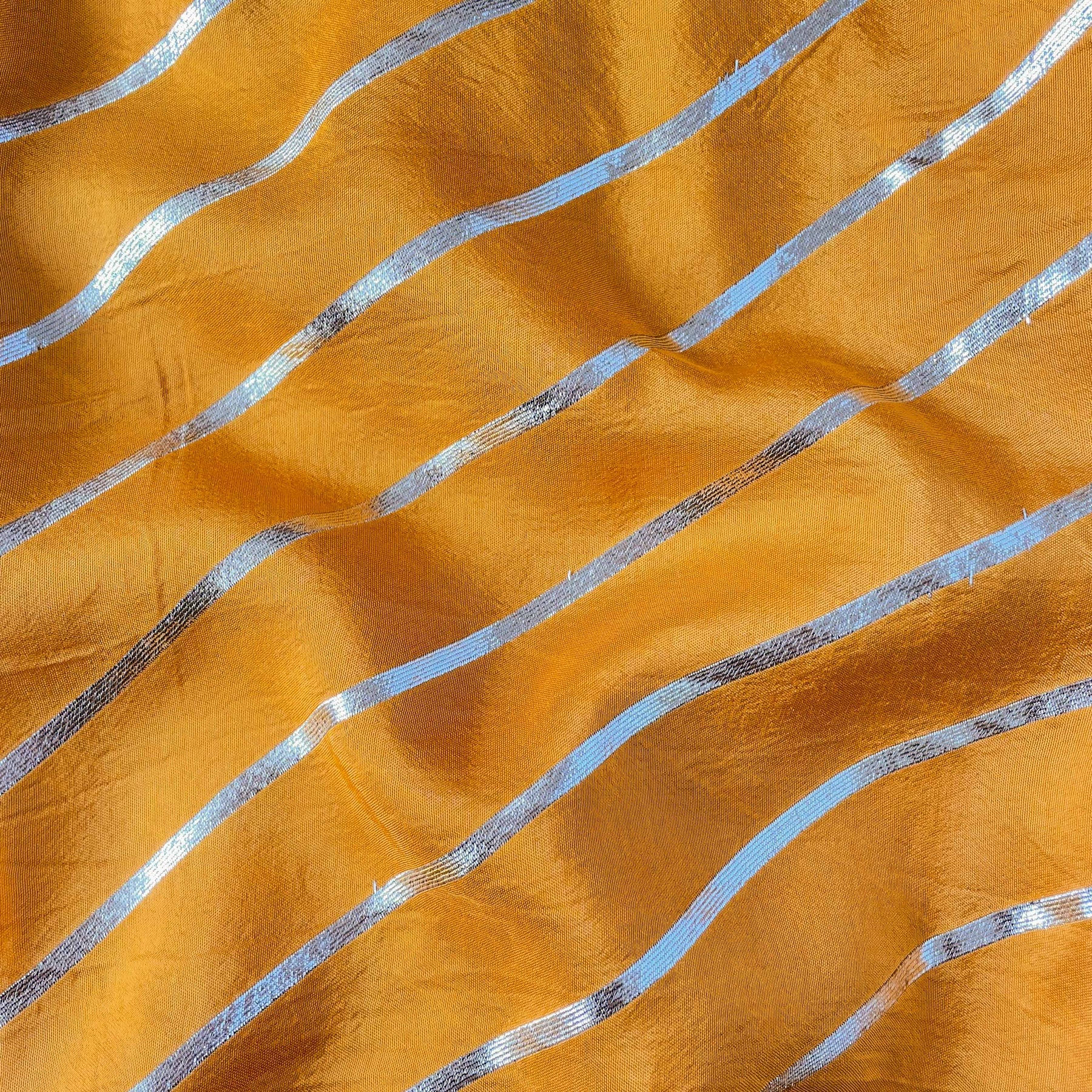 Haldi Yellow Leheriya Cloth of Gold Woven Pure Russian Silk Fabric (Wi ...