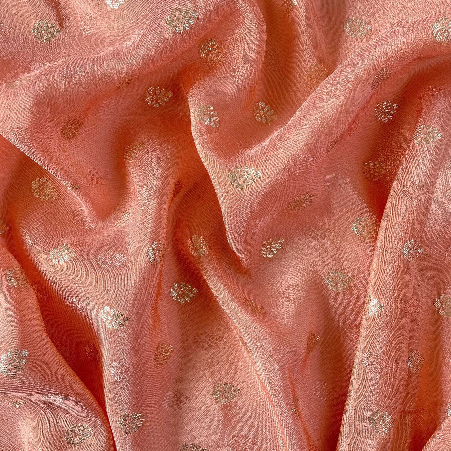 Pastel Pink Traditional Floral Cloth of Gold Woven Soft Tissue Silk Fa ...