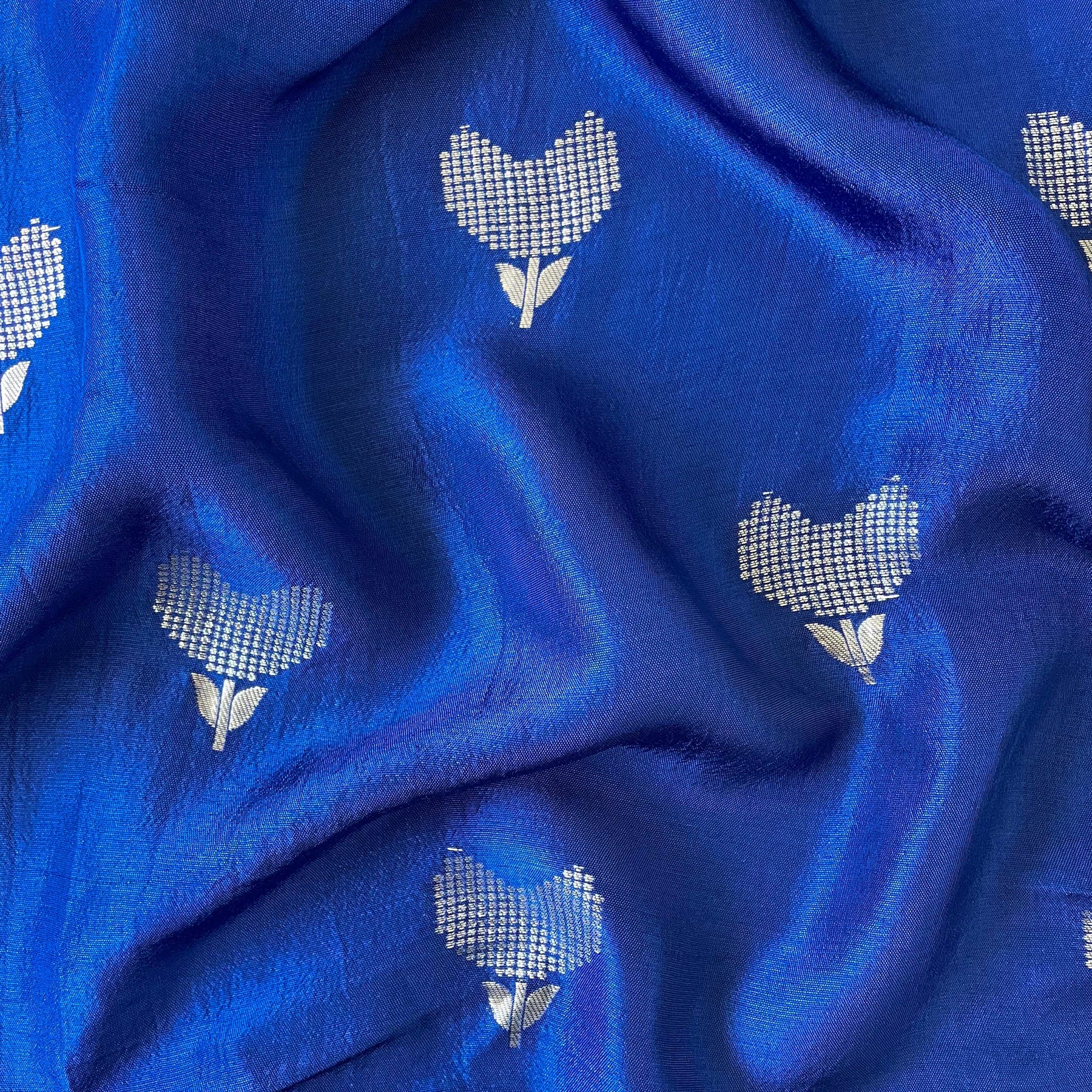 Persian Blue Jamdani Tulip Cloth of Gold Woven Pure Russian Silk Fabri ...