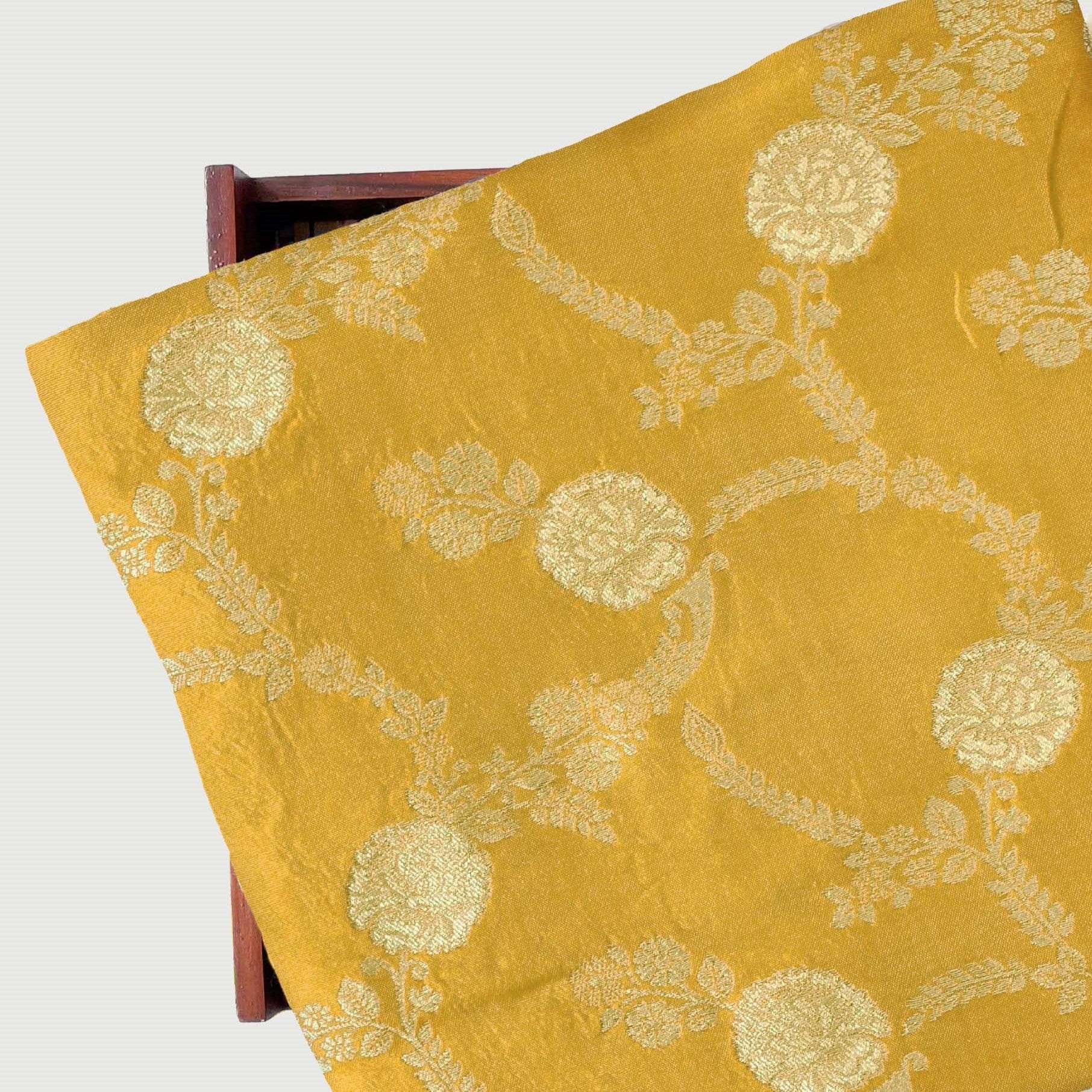 Royal Yellow Floral Vines Cloth of Gold Woven Pure Russian Silk Fabric ...