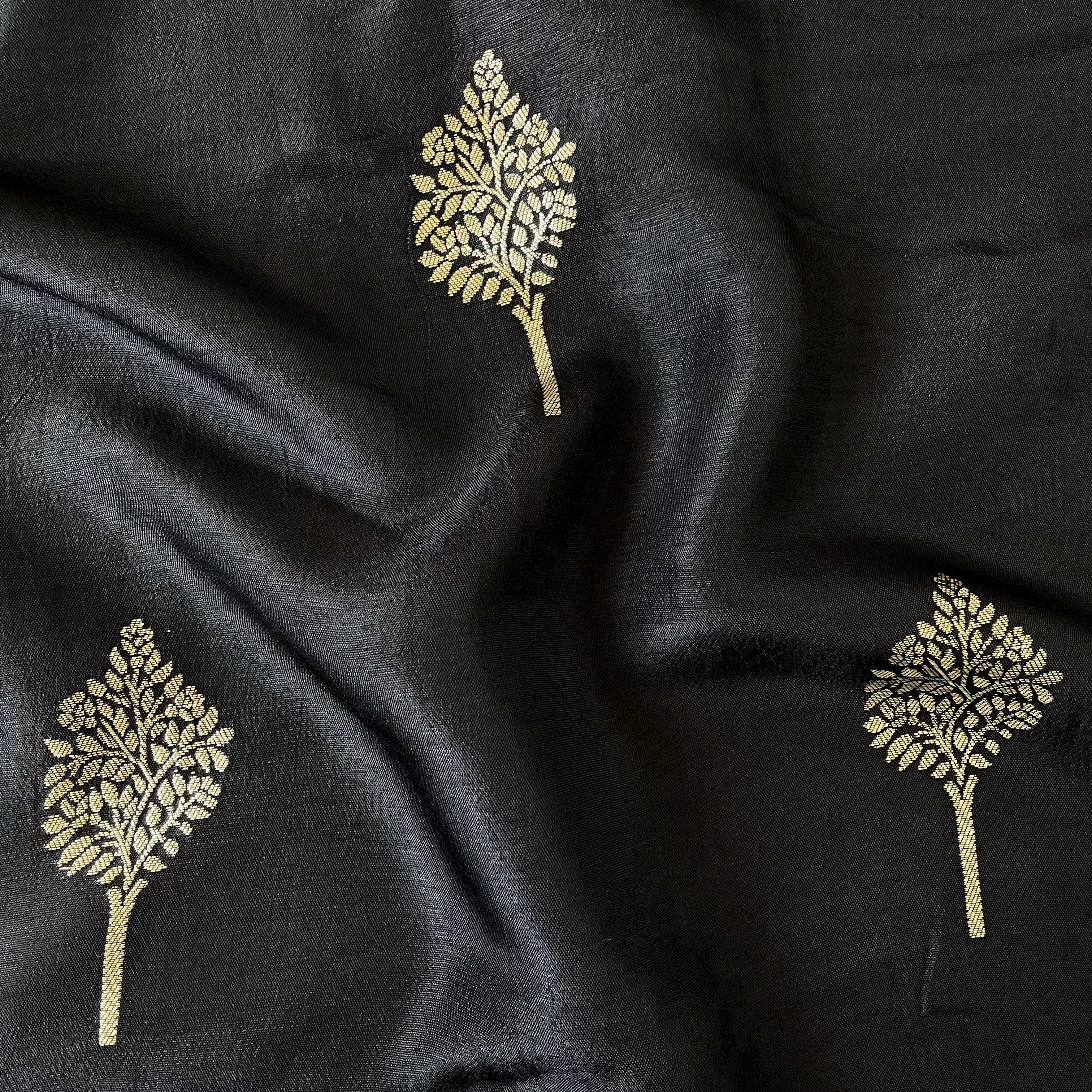 (CUT PIECE) Regal Black Golden Tree Cloth of Gold Woven Pure Russian S ...