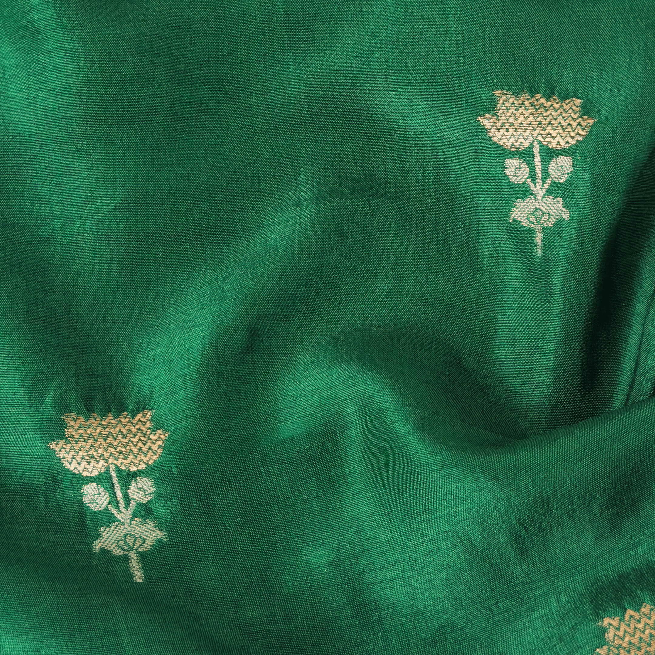 Bottle Green Golden Lotus Cloth of Gold Woven Pure Russian Silk Fabric ...
