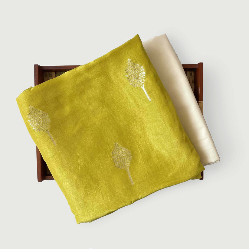 Unisex Dusty Yellow Golden Tree Cloth of Gold | Woven Pure Russian Sil ...