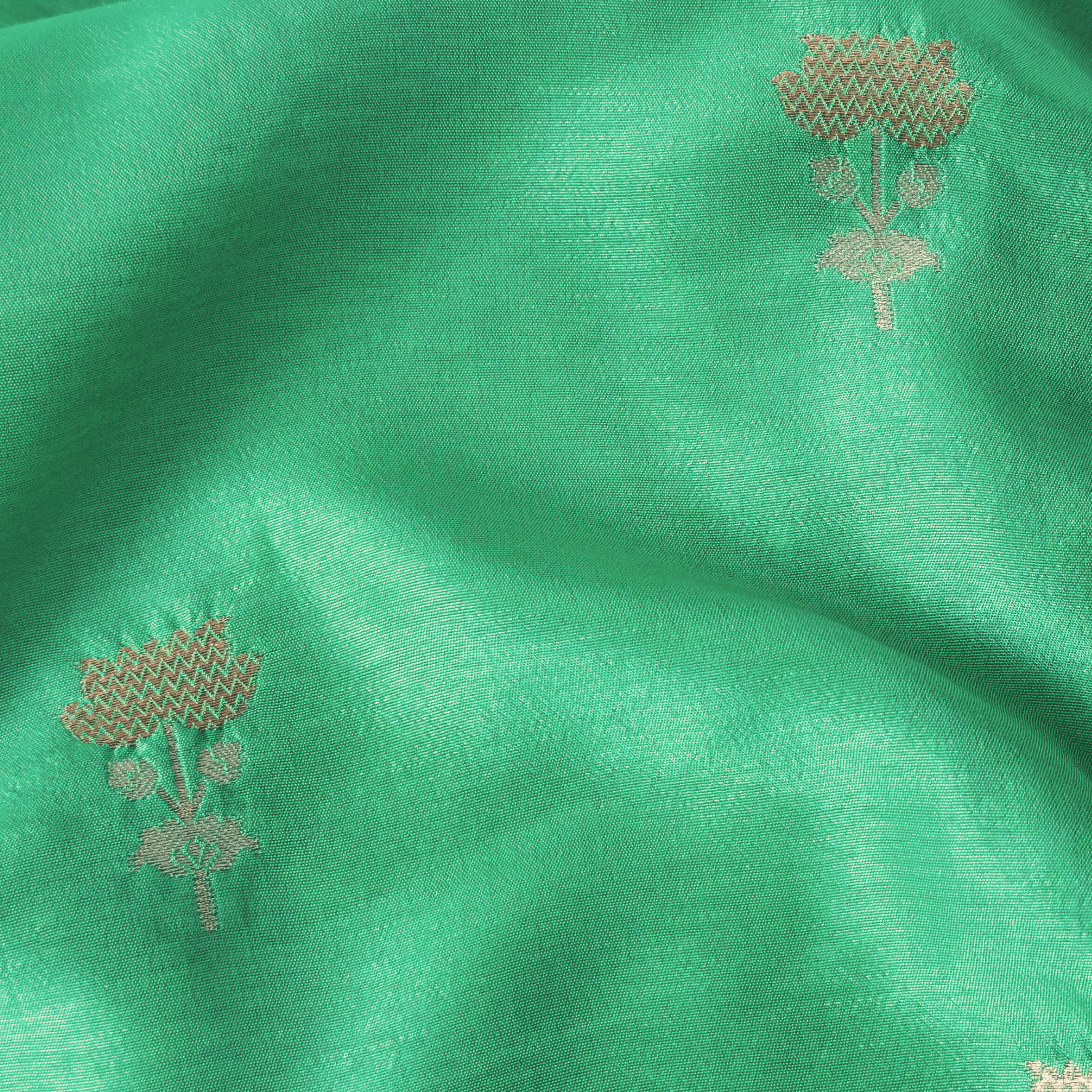 Emerald Green Golden Lotus Cloth of Gold Woven Pure Russian Silk Fabri ...