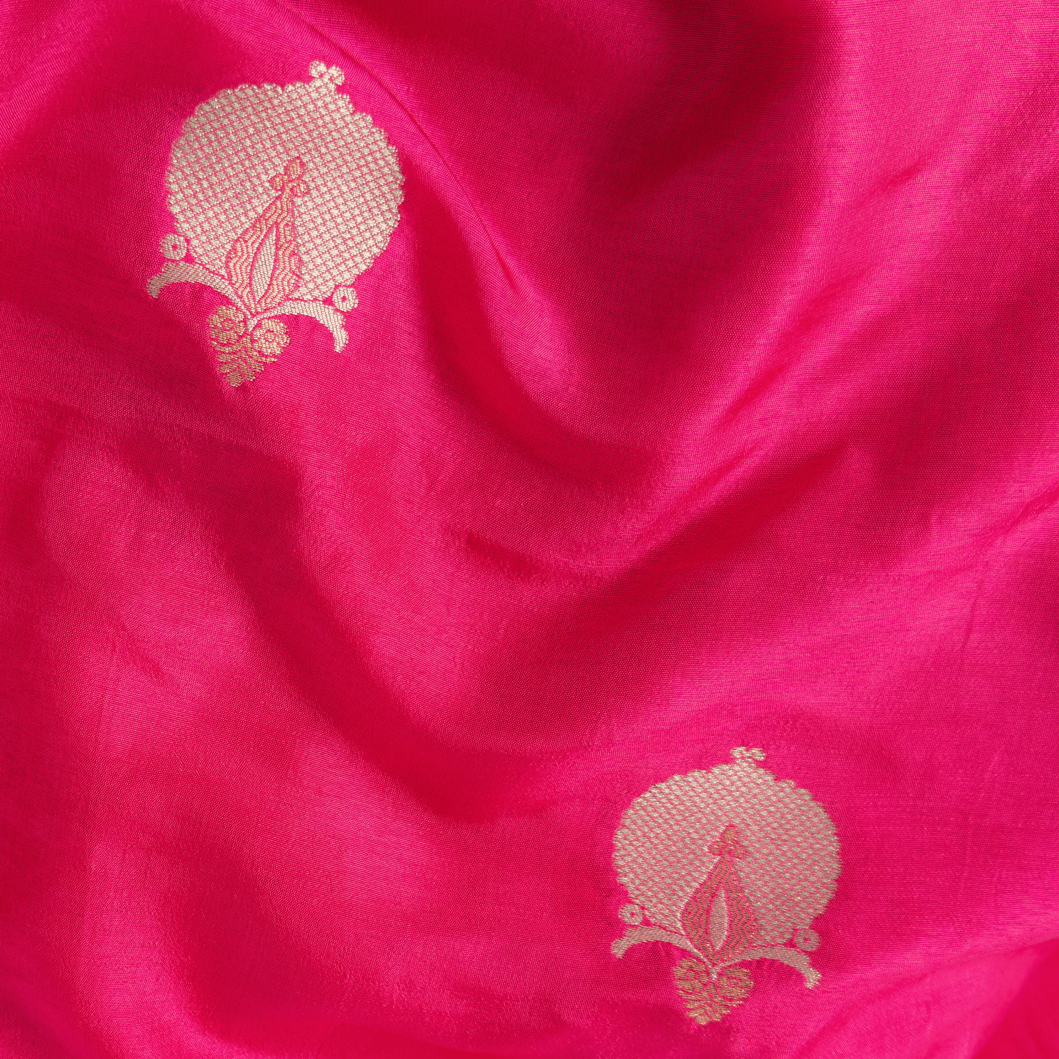 (CUT PIECE) Gulabi Pink Regal Motif Cloth of Gold Woven Pure Russian S ...