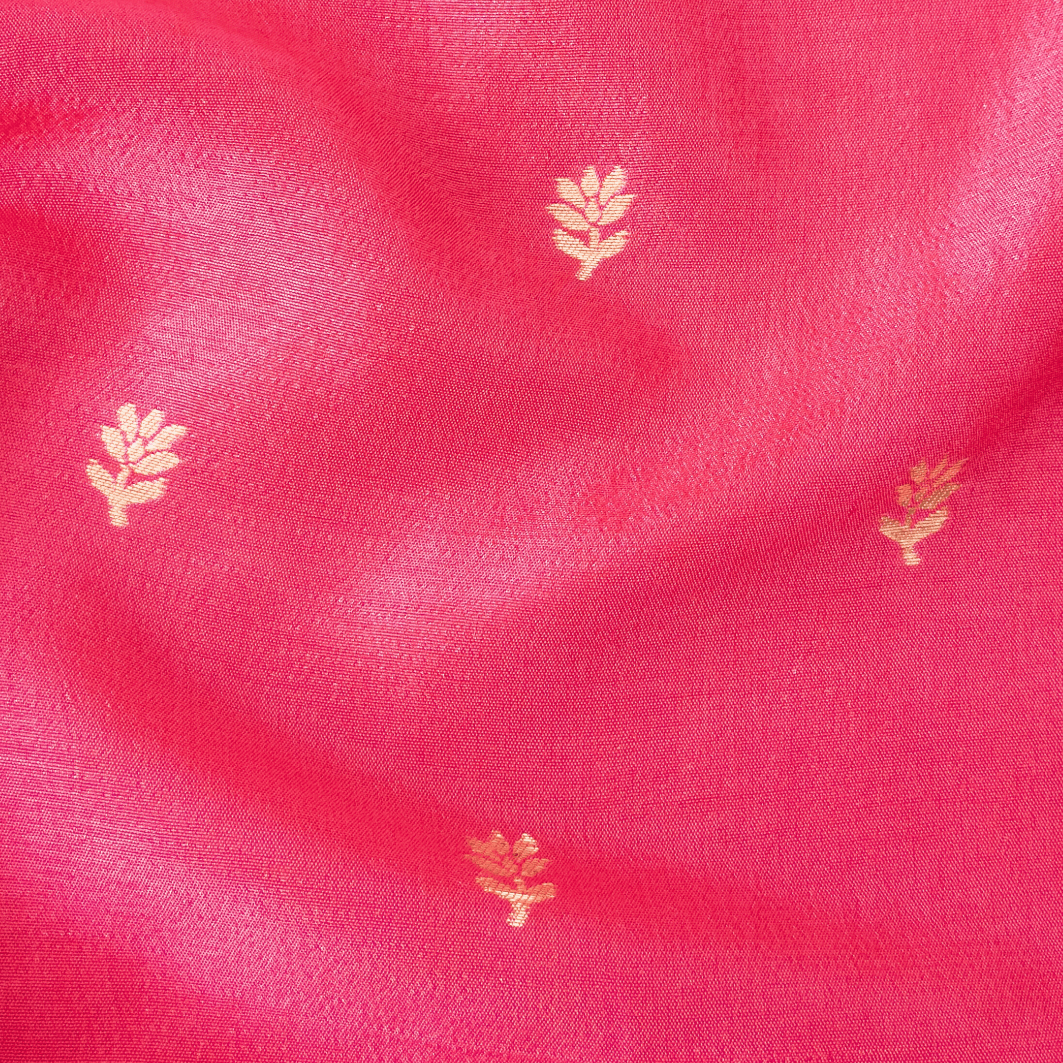 (CUT PIECE) Rose Pink Floral Butti Cloth of Gold Woven Pure Russian Si ...