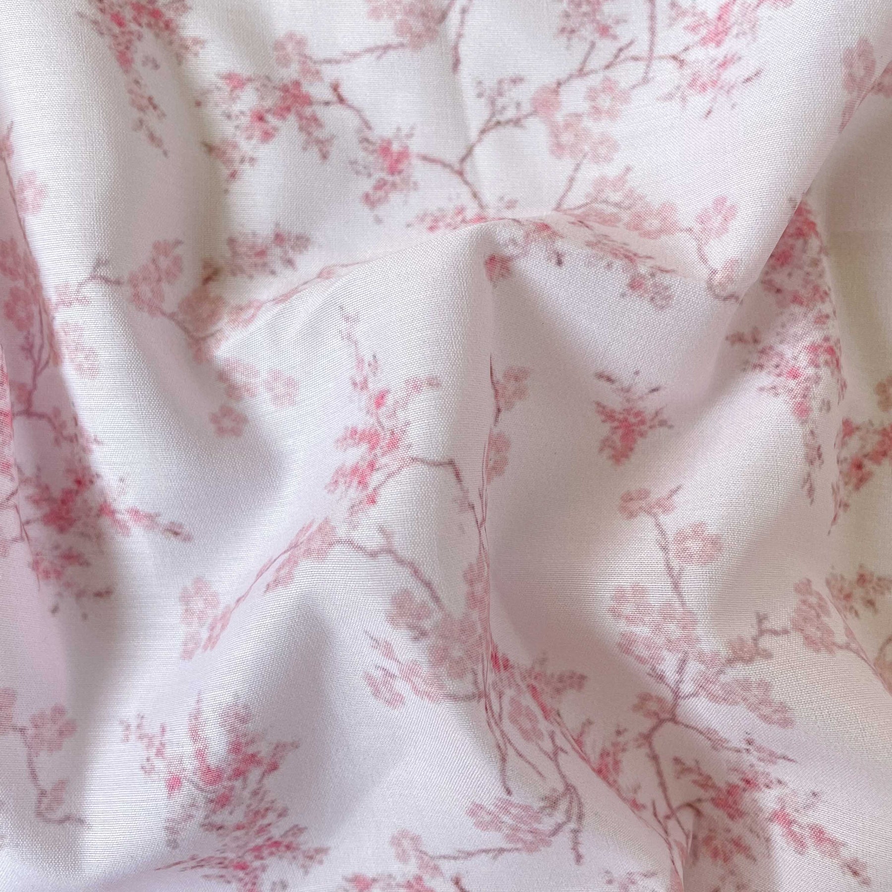 Baby Pink Cherry Blossom Printed Cambric Fabric (Width 43 Inches ...