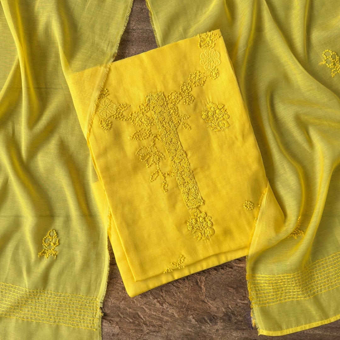 Haldi Yellow Whispers of Marigold Hand Embroidered Pure Mul Chanderi U ...