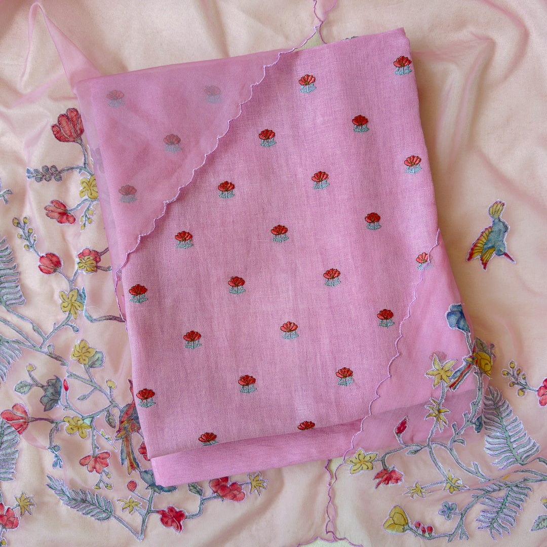 Dull Rose Hand Embroidered & Applique Pure Linen Unstitched Suit Set ...