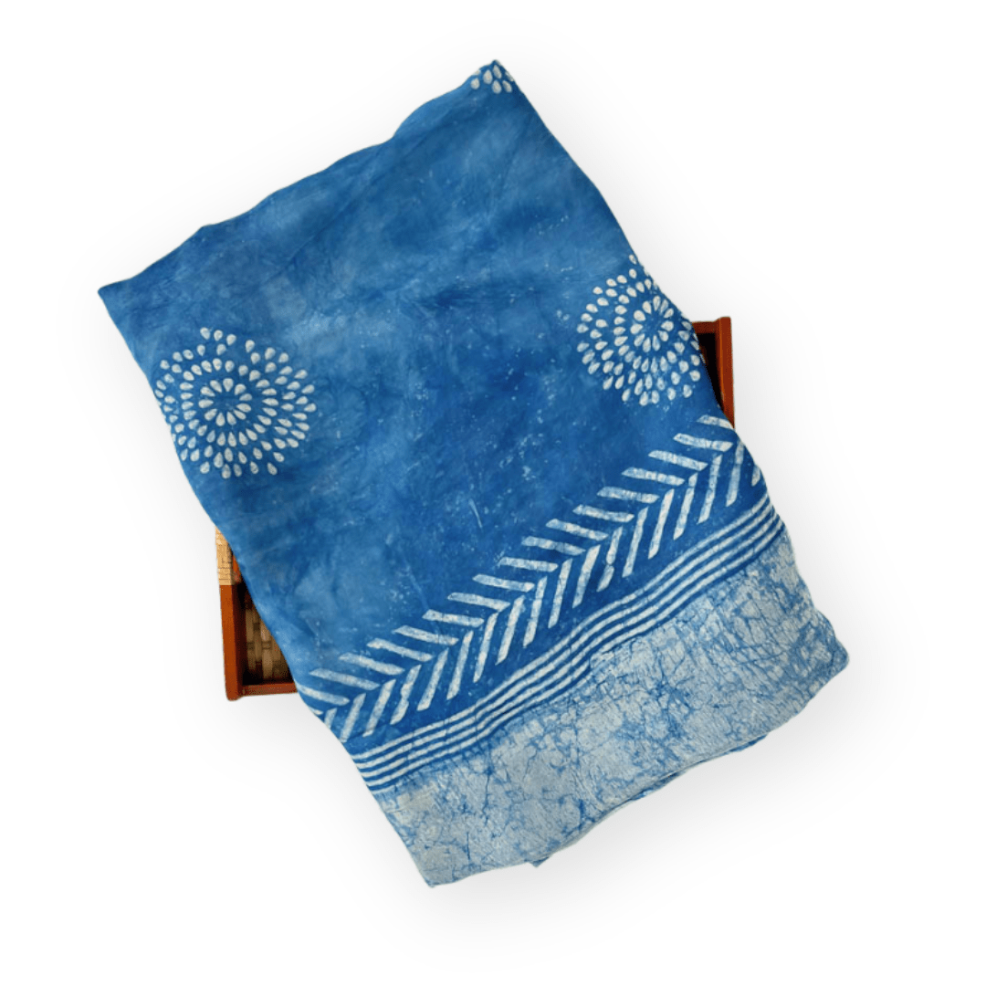 Indigo Dabu Abstract Floral & Texture Hand Block Printed Soft Munga Sa ...