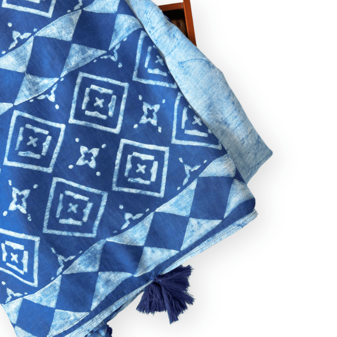 Indigo Dabu Tribal Motifs Hand Block Printed Soft Munga Saree – Fabric ...