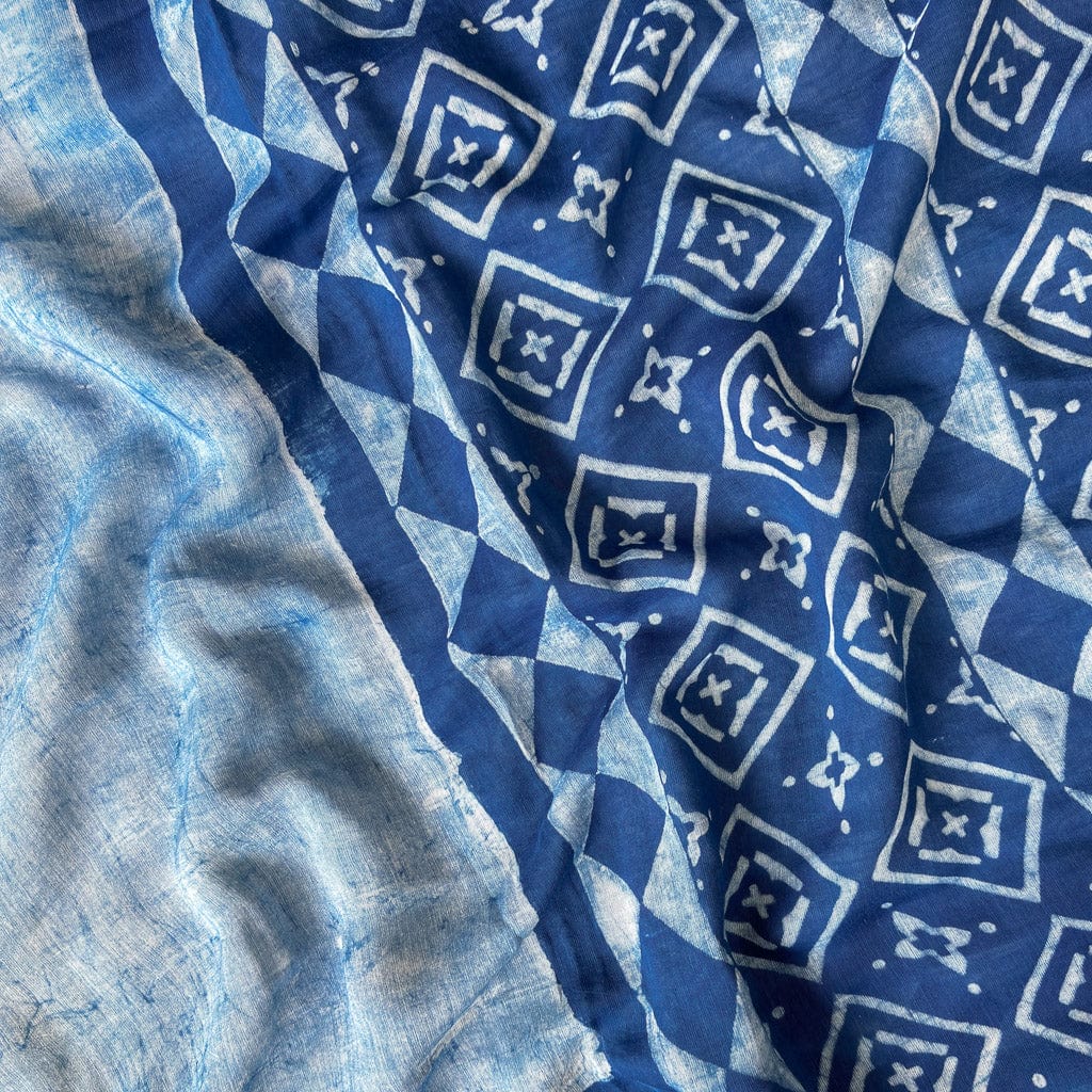 Indigo Dabu Tribal Motifs Hand Block Printed Soft Munga Saree – Fabric ...
