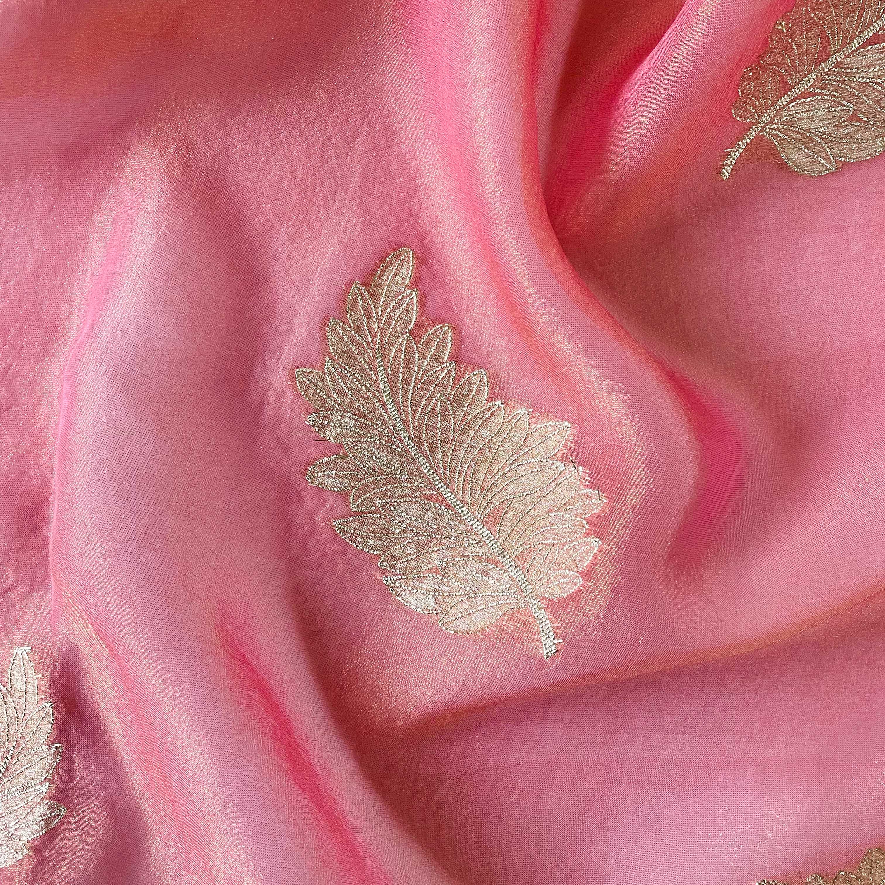 (CUT PIECE) Sona Pink Woven Pure Tissue Silk Fabric (Width 44 Inches ...